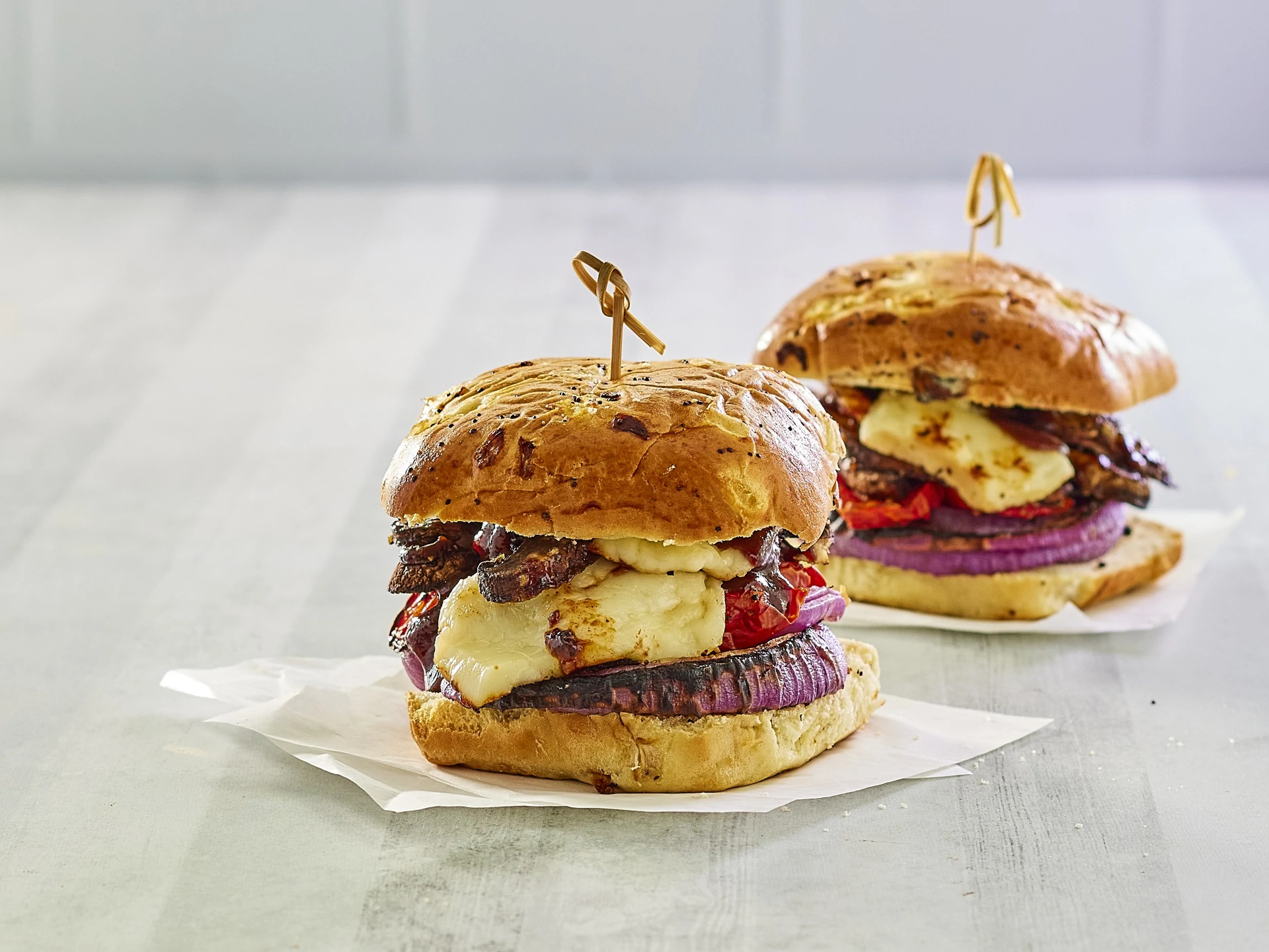 Smoky Haloumi Burgers with Melted Tomatoes - Kosher.com
