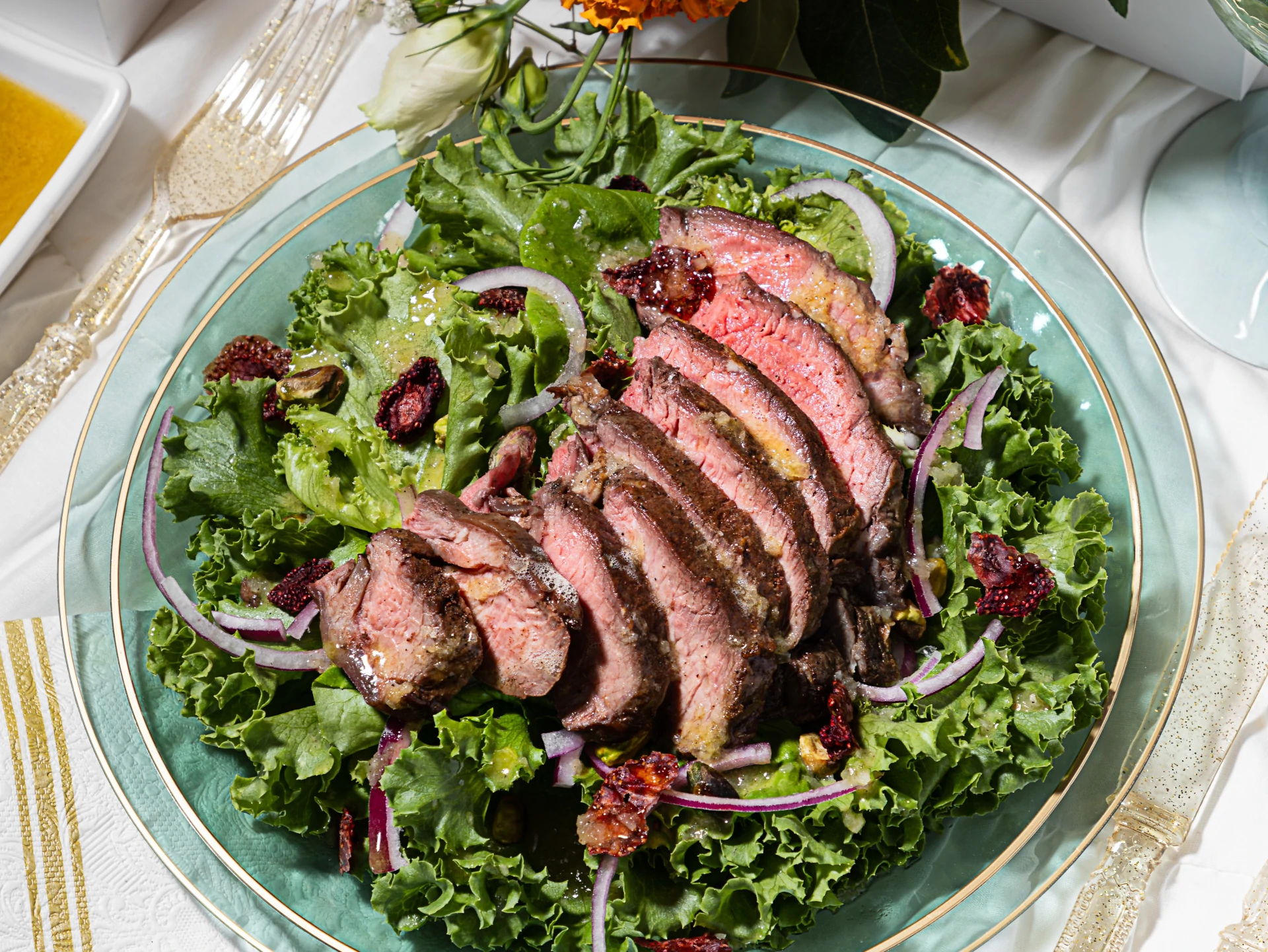 Grilled Delmonico Steak Salad with Dried Strawberries and Pistachios ...